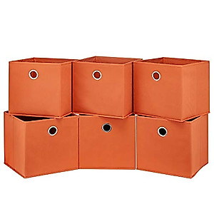 Orange Cube Storage Bins 11x11x11 Decorative Storage Cubes Boxes Foldable Organizer Storage Baskets Fabric Cubbies Drawers Collapsible Cubes Inserts Storage for Closet Organizer Shelves,QY-SC20-6