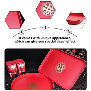Red Tea Serving Tray Chinese Wedding Dessert Plate Tray Food Serving Tray Decorative Tray Organiser Ottoman Coffee Table Countertop for Bridal Shower Wedding