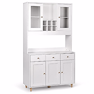 SMOOL 71" Traditional Freestanding Kitchen Pantry, Pantry Cabinet with 3 Drawers, Kitchen Cupboard with 5 Storage Cabinets, White