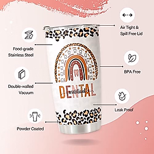 HOMISBES Dental Assistant Gifts for Women - Stainless Steel Leopard Nutrition Facts Tumbler Cup 20oz for Dental Assistant - Dental Assistant Appreciation Travel Mug