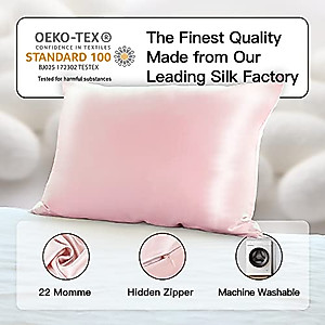 MOOFUN Silk Pillowcase- Standard Size 20 * 26 inches, 22 Momme 100% 6A High-Grade Pure Mulberry Silk reducing Wrinkles Smooth Hair Skin Anti-BedHead Anti-Aging Breathable Machine Washable-Pink