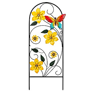 YEAHOME 34inch Decorative Garden Stakes, Outdoor Garden Decor Metal Flower Butterflies Spring Garden Decor Art Yard Signs, Outdoor Decorations for Patio Outside Yard Lawn
