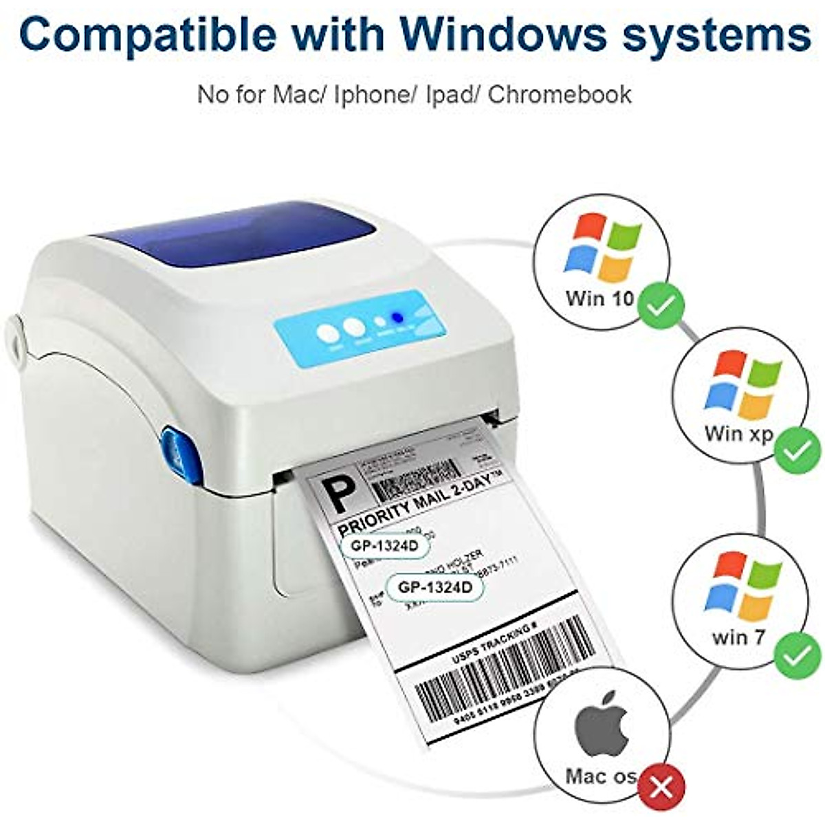 Shipping Label Printer, Barcode Thermal Direct Printer for Amazon Ebay PayPal Etsy Shopify Shipstation Stamps.com Ups USPS FedEx DHL, 4x6 inch with 350 Labels Not for Mac