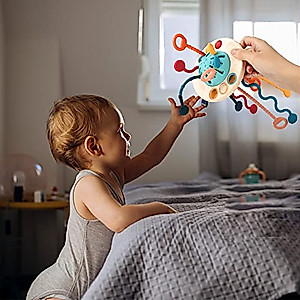Baby Toys 6-12-18 Months, Sensory Montessori Toys for Babies 6 7 8 9 10 12 Months Busy Car Ride Travel Toys for Toddlers 1-3 Soft Silicone Pull String First Birthday Gifts for 1-3 Year Old Girl Boy