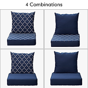 ANONER Outdoor Cushions Set for Patio Furniture 24x24x5 Replacement Deep Seat Patio Chair Cushions with Reversible Cover, Navy Blue