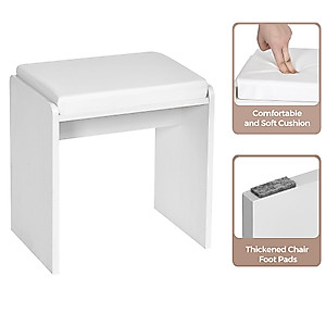 ANWBROAD Farmhouse Vanity Makeup Desk with Glass Tabletop, Vanity Desk with Lights Mirror Drawers Cabinet for Makeup, Modern Vanity Table Set with Vanity Stool for Bedroom, White UBDT59W