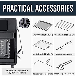 Air Fryer Oven, Toaster Oven Air Fryer Combo with Shake Reminder, Countertop Convection large AirFryer Oven with Rotisserie, Dehydrator, Recipes & Magnetic Cheat Sheet, 7 Accessories BLAZANT