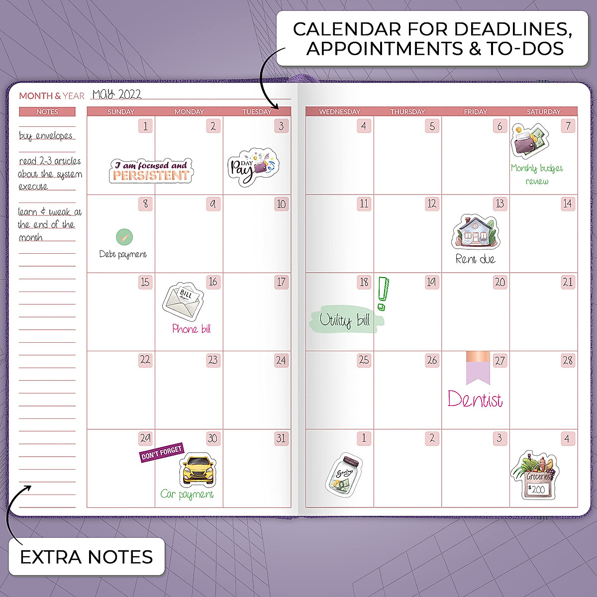 Skyline Budget Planner – Undated Monthly Budgeting Book & Money Expense Tracker – Financial Notebook to Track Personal & Household Finances – Simple Budget Journal – A5 Size, Hardcover (Purple)