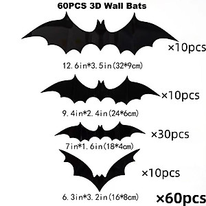 Halloween Hanging Glitter Ghost Banner with 60PCS 3D Halloween Bats – Spooky Party Decorations for Home, Office, and Classroom – Indoor and Outdoor Halloween Decor Set