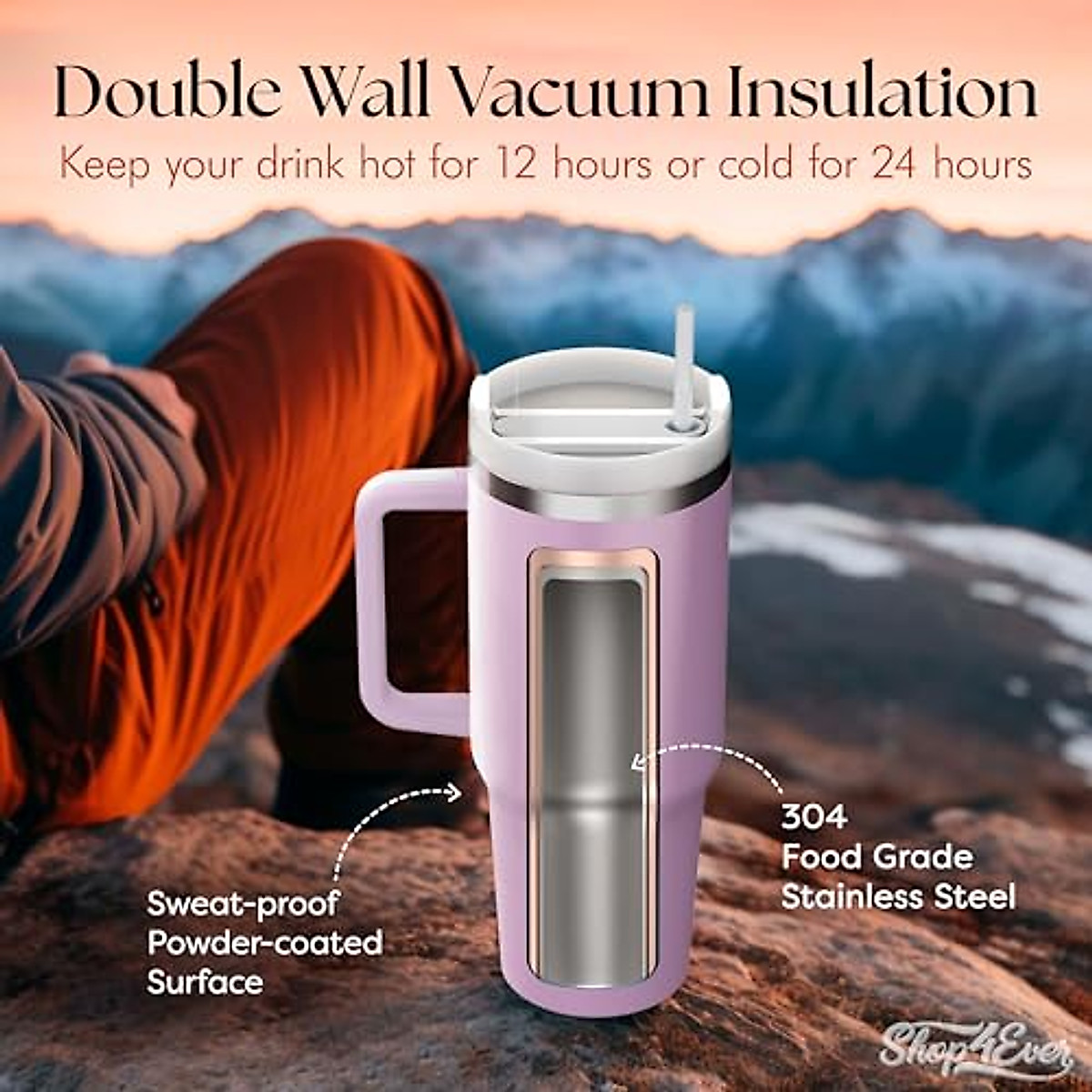 shop4ever Thank You for Putting Up With My Kid Engraved Insulated Stainless Steel Tumbler with Handle, Lid, and Straw 40 oz. Funny Teacher Appreciation Day Gift (Lavender)