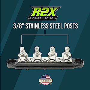 4 Post Power Distribution Block Bus Bar with Cover - Made in The USA - 250 Amp Rating - Marine, Automotive, and Solar Wiring (3/8 - Black)