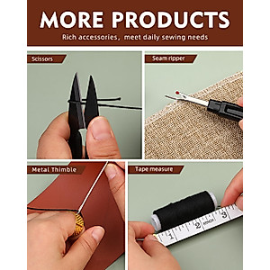 BAGERLA Upholstery Repair Kit, 48pcs Leather Sewing Kit with Upholstery Thread, Sewing Awl, Seam Ripper, Needles, Thimble Leather Stitching Kit for Carseat Carpet Shoes Backpack Repair DIY Crafting