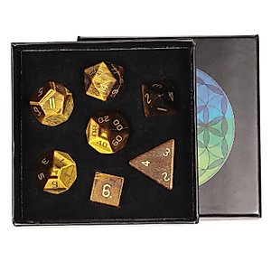rockcloud Tiger's Eye DND Polyhedral Dice Set of 7, Healing Crystal Stone Hand-Made Dices with Dice Box for RPG MTG Table Games Home Office Decor