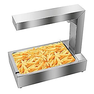ZXMOTO French Fry Warmer Dump Station 21.6"x13.7" 1000W Commercial Electric Food Warmer Fry Heat Lamp Stainless Steel Countertop French Fry Display Warmer w/Removable Oil Filter Pan