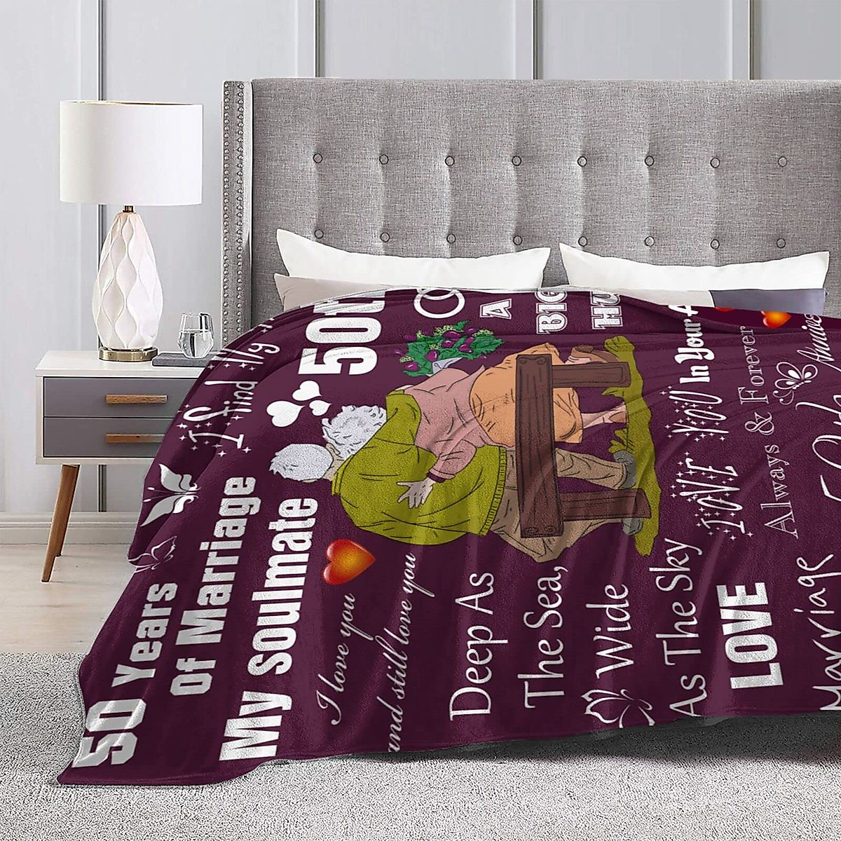 50th Anniversary Blanket Gifts, I Love You Gifts for Her Wedding Anniversary, Happy Birthday Gift for Wife from Husband Ideas, Unique Gifts for Wife Who Has Everything, W50 xL60