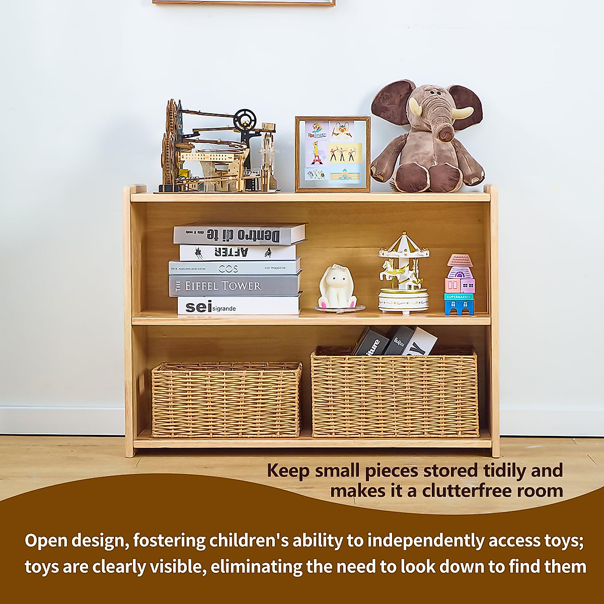 SHINITOY Kids' Bookcases 2 Section Montessori Shelf, Book Shelf for Kids Rooms, Montessori Shelf for Toys, Montessori Toy Storage, Montessori Toy Shelf, Book Shelf for Nursery