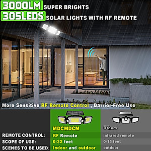 2023 Newest Solar Flood Lights Outdoor Motion Sensor - 3000LM & 2 Sensors Floodlights Outdoor with RF Remote, 3 Modes IP65 Waterproof Solar Security Wall Light for Garden Yard Patio Pathway 2 Pack