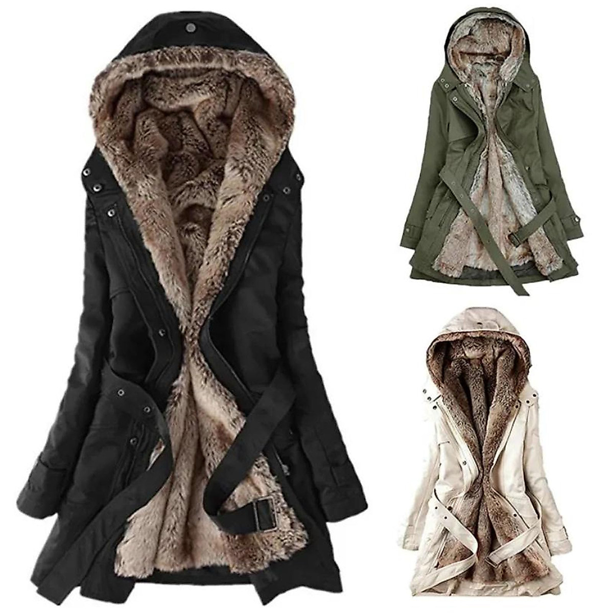 maisdgop Deals 2024 Womens Winter Coats Mid Length Sherpa Lined Warm Heavy Jackets Thickened Windproof Outerwear With Fur Hood My Recent Orders Placed By Me
