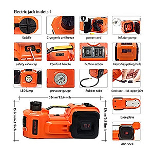 MarchInn 12V DC 5 Ton Electric Car Jack Kit 3 in 1 Hydraulic Floor Jack with Tire Inflator Pump LED Flashlight and Electric Impact Wrench Car Repair Tool Kit for Car SUV Truck Lift Tire Change