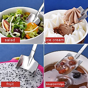 Pinenjoy 12Pcs Shovel Spoons and Fork Set 18/10(304) Stainless Steel Spade Shape Silverware Set 6.1inch Mini Spoon for Dessert Coffee Yogurt Cake Fruit Ice Cream