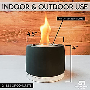 Tabletop Fire Pit Bowl - Personal Fireplace - Long Burning Fire Pit - Ethanol Tabletop Fireplace - Indoor Smores Kit - Mini Fireplace for Patio & Balcony decor - Black Concrete & Marble Effect Base