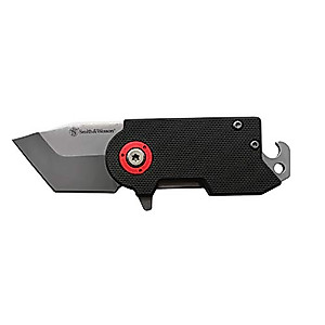 Smith & Wesson Benji 2.5in High Carbon S.S. Folding Keychain Knife with 1.75in Modified Tanto Blade and G10 Handle for Outdoor, Tactical, Survival and EDC,Black