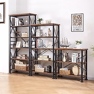 HOMBAZAAR Bookshelf, 3-Tier Industrial Bookshelves, Wood and Metal Bookcase,Free Standing Storage Small Modern Bookshelf for Living Room, Bedroom and Home Office，Brown
