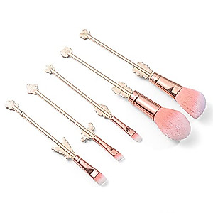 Marie Cartoon Cat Makeup Brushes - 5pcs Cute Animal Designed Soft Pink Makeup Brushes Set, Professional Cosmetic Tool Kit Pink Drawstring Bag Included for Girls and Women (A)