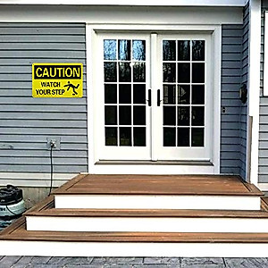 Enjoyist 2-Pack Safety Sign Caution Watch Your Step Sign, 10"x 7" .04" Aluminum Reflective Sign Rust Free Aluminum-UV Protected and Weatherproof