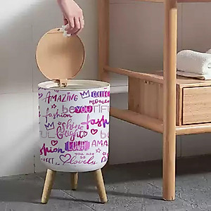 Small Trash Can with Lid for Bathroom Kitchen Office Diaper Abstract drawing pattern Fashion drawing text slogan Girlish teen Bedroom Garbage Trash Bin Dog Proof Waste Basket Cute Decorative