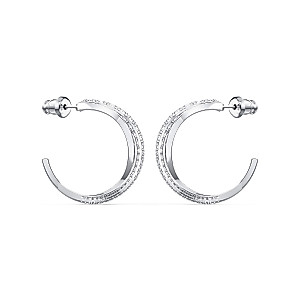 Swarovski Twist Rows Mini Hoop Pierced Earrings with Sparkling Clear Crystal Pavé on a Rhodium Plated Setting with Butterfly Closure