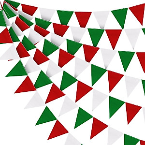 48 ft Red Green White Pennant Banner Christmas Party Triangle Flag Garland Hanging Bunting Flag Banner for Wedding Graduation Birthday Christmas Party Supplies Festival Xmas Decor