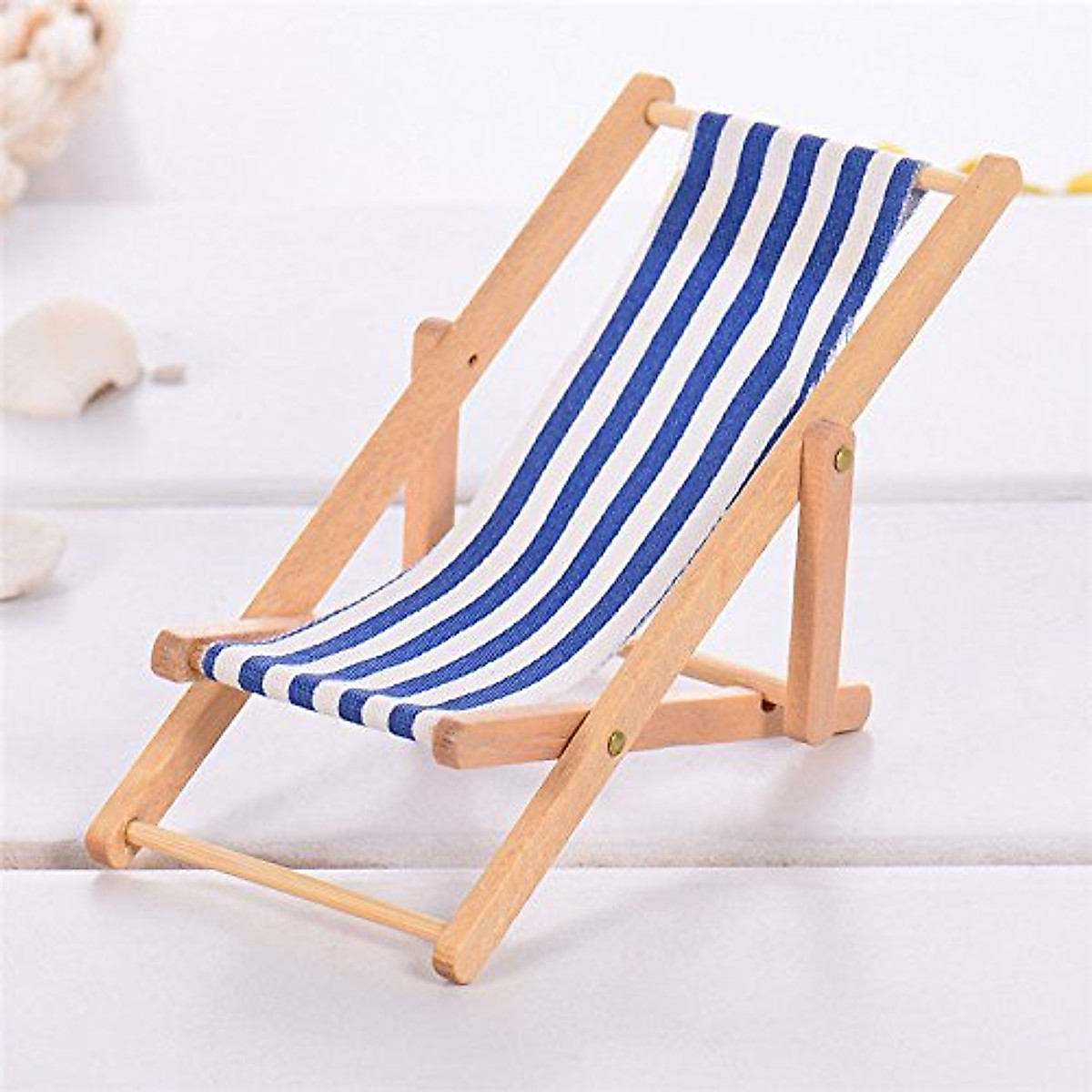 KODORIA 3pcs 1:12 Miniature Foldable Wooden Beach Chair Mini Deck Chair Longue Deck Chair Mini Furniture Accessories with Red/ Blue Stripe for Indoor Outdoor
