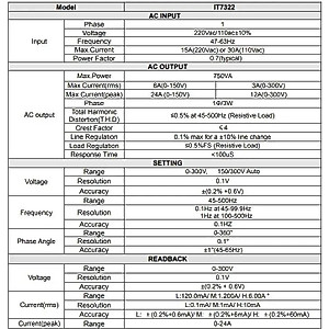 Variable Frequency Power Source Supply, IT7322(300V6A750VA), 750W 750VA, AC Power Source Conversion, Programmable 45-500HZ