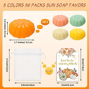 Leelosp 50 Set Thanksgiving Pumpkin Baby Shower Soap Favors Mini Pumpkin Baby Shower Favors Include Pumpkin Soap Thanks Cards Drawstring Gift Bags for Autumn Thanksgiving Day Party Decorations Gifts