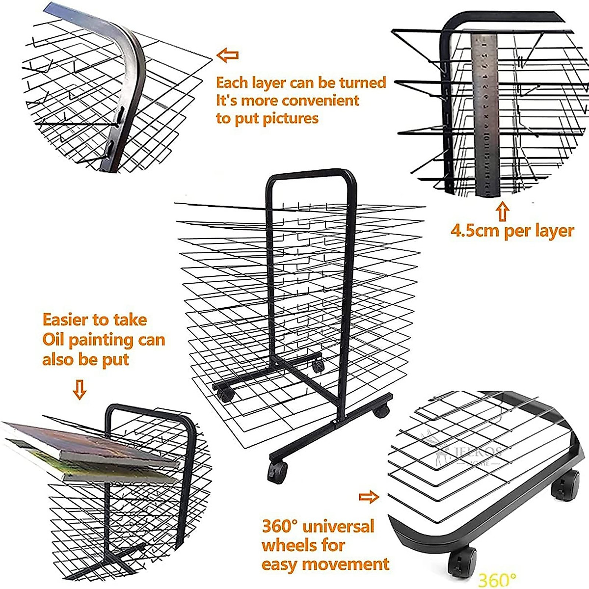 Art Drying Rack, Mobile Drying Rack with Wire Shelves for Works of Art, Mobile Classrooms, Art Studio, Educational Product Drying Rack, Drying Easel, Drying & Print Racks, Black Powder Coated Finish