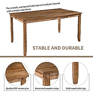 Merax 6-Piece Wooden Dining Rectangular Table Set, 4 Chairs and Bench with Cushion, Kitchen Family Furniture, Natural Cherry-2-6pcs