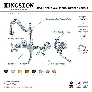 Kingston Brass KS1242AXBS Heritage Bridge Kitchen Faucet, Polished Brass, 8.5 x 8.13 x 2.25