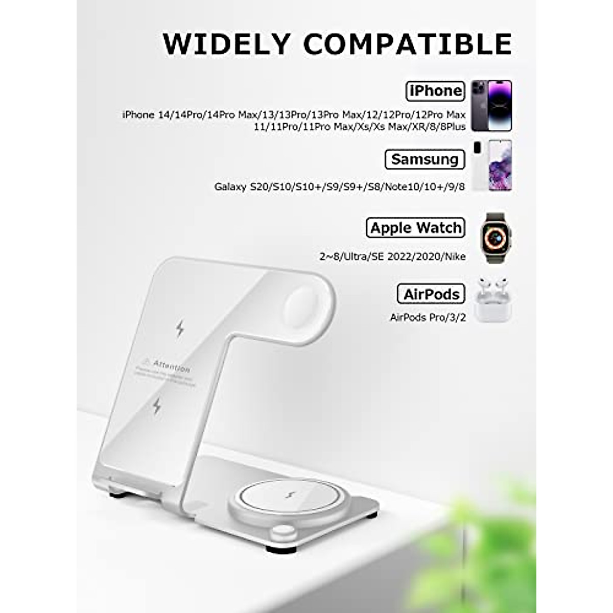 3 in 1 Charging Station for Multiple Devices Apple - Aluminum Alloy Fast Wireless Charger Stand for iPhone 14/13/12/11/Pro/Max/XS/XR/X/8/Plus, for Apple Watch 7/6/5/4/3/2/SE, for AirPods 3/2/Pro