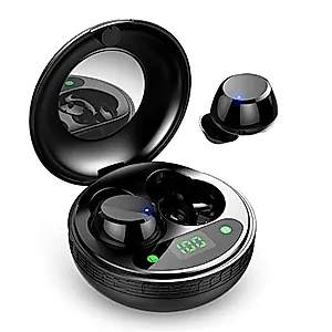 Donerton Wireless Earbud Wireless Headphones, 5.0 Bass+ HD Stereo Noise Cancelling Earphones in Ear, Mini Wireless Earbud with LED Display, IP7 Waterproof Wireless Headset, Black