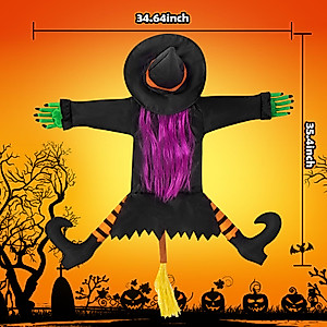 Y- STOP Nylon Crashing Witch, Halloween Decorations Outdoor Witch with Adjustable Band, Door Porch Tree Halloween Decor Props