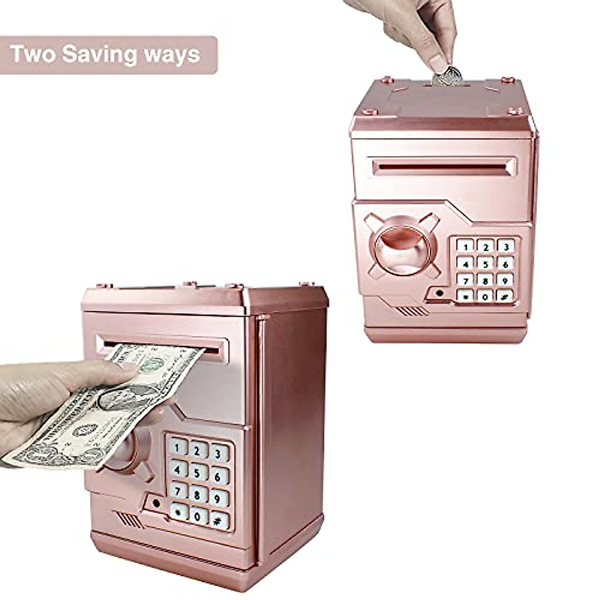 Money Bank,Samate Cartoon Electronic ATM Password Piggy Banks New Great Gift Toy for Children Kids Can Auto Scroll Paper Money for Children Fun Toy (Rose Gold)