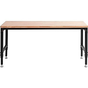 VEVOR Adjustable Workbench, 72" L X 25" W Garage Worktable with Universal Wheels, 28-39.5" Heights & 3000 LBS Load Capacity, with Power Outlets & Hardwood Top & Storage & Foot Pads, for Office Home