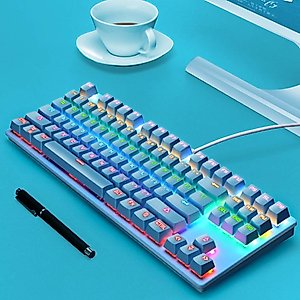 ZHANGLI 87 Keys Mechanical Keyboard, Colorful Backlit SUB Wired Gaming Keyboard for PC Typing, Typists, Gamers