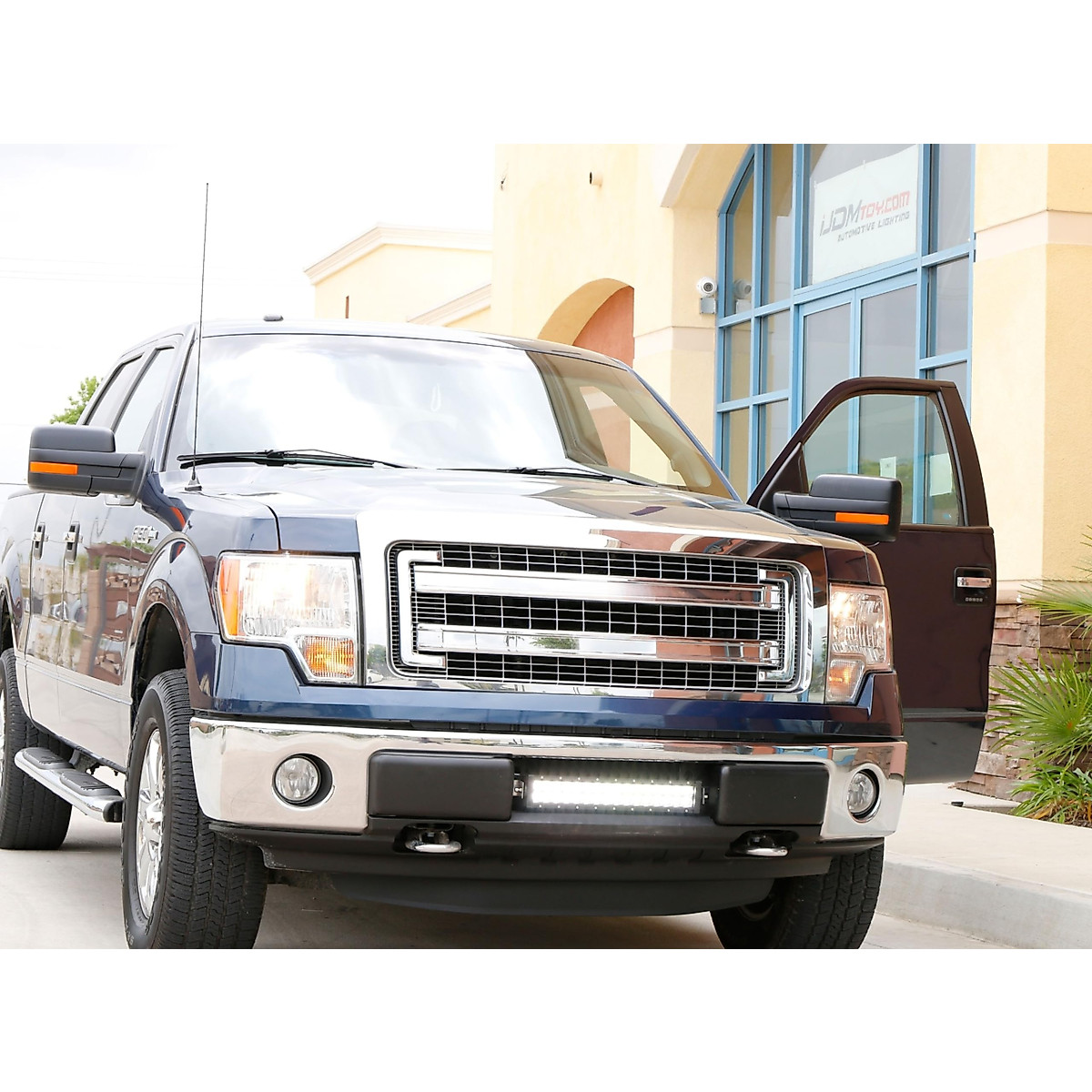 iJDMTOY Lower Grille Mount LED Light Bar Kit Compatible with 2009-14 Ford F-150 or Raptor, Includes (1) 96W High Power LED Lightbar, Lower Bumper Opening Mounting Brackets & On/Off Switch Wiring Kit