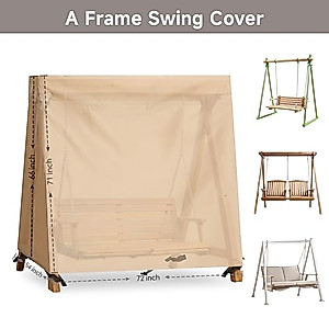 uHousDeco Outdoor Swing Covers for A Frame Patio Swing, 72" L x 55" D x 67" H, A-Frame Swing Cover Waterproof, Porch Patio Swing Canopy Cover, Windproof UV Resistant All Weather Protector - Beige