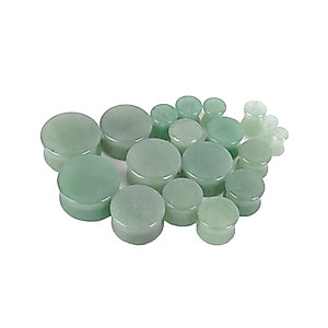 HQLA Green Jade Natural Stone Double Flared Flesh Plugs Tunnels Ear Gauges Stretcher Expander Kit 1 Pair (0g(8mm))