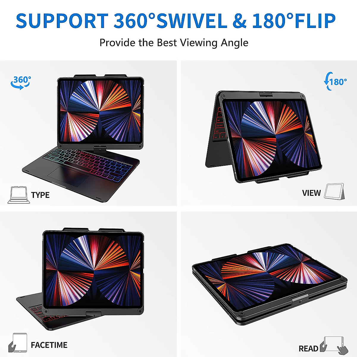 Touchpad Keyboard Case for iPad Pro 12.9 2022 6th Gen/2021 5th Gen/2020 4th Gen/2018 3rd Gen - Backlit Trackpad Keyboard Folio Smart 360° Rotatable Stand Cover,Support Apple Pencil Charging(Black)