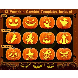 NESSTU Pumpkin Carving Kit with Stencils, 28 PCS Halloween Pumpkin Carving Tools, Professional Pumpkin Carving Set, Heavy Duty Stainless Steel Jack-O-Lanterns Pumpkin Carving Knife for Kids Adults