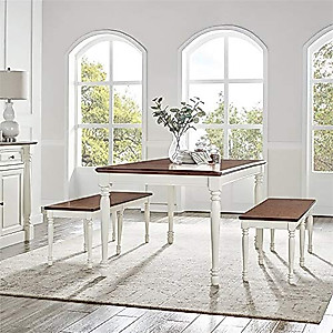 Crosley Furniture Shelby Dining Set with Table and Extension Leaf, 3-Piece (2 Benches), Distressed White